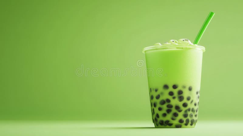 Refreshing Green Bubble Tea with Tapioca Pearls Served in Clear Cup on ...