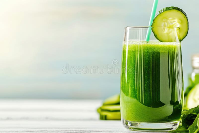 Refreshing Green Cucumber Juice in a Glass with a Straw Stock Photo ...
