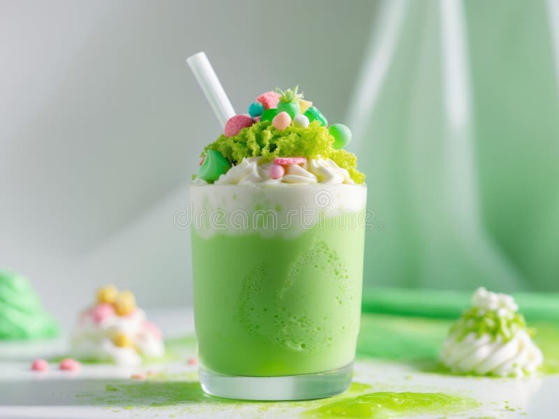 Refreshing Green Dessert Beverage with Toppings Stock Image - Image of ...