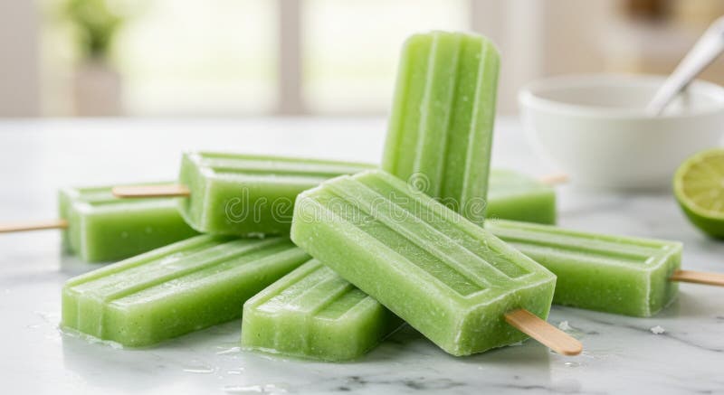 Refreshing Green Lime Popsicles on Marble Table Stock Illustration ...