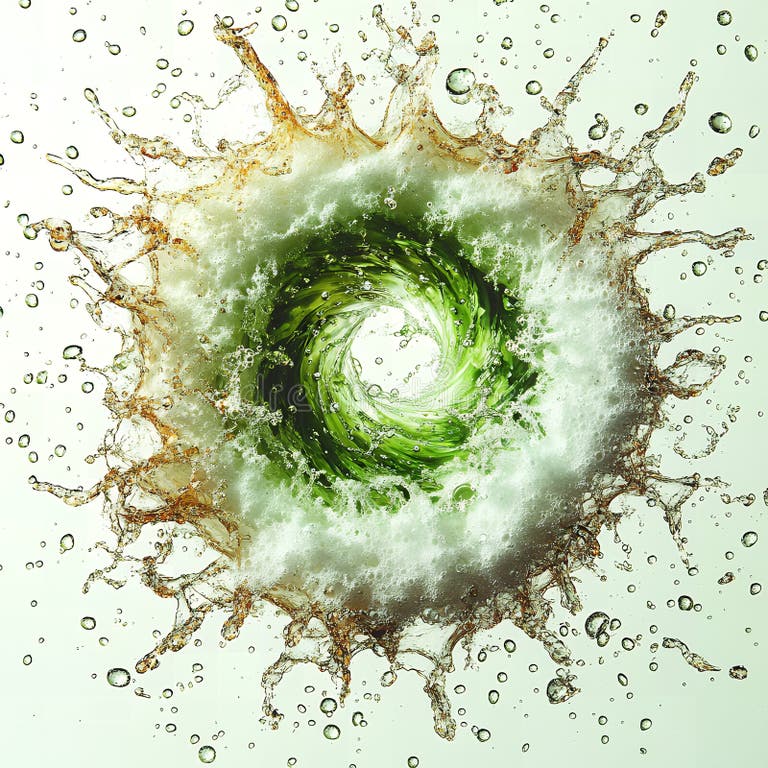 Refreshing Green Liquid Splash with Foam and Bubbles Dynamic Abstract ...