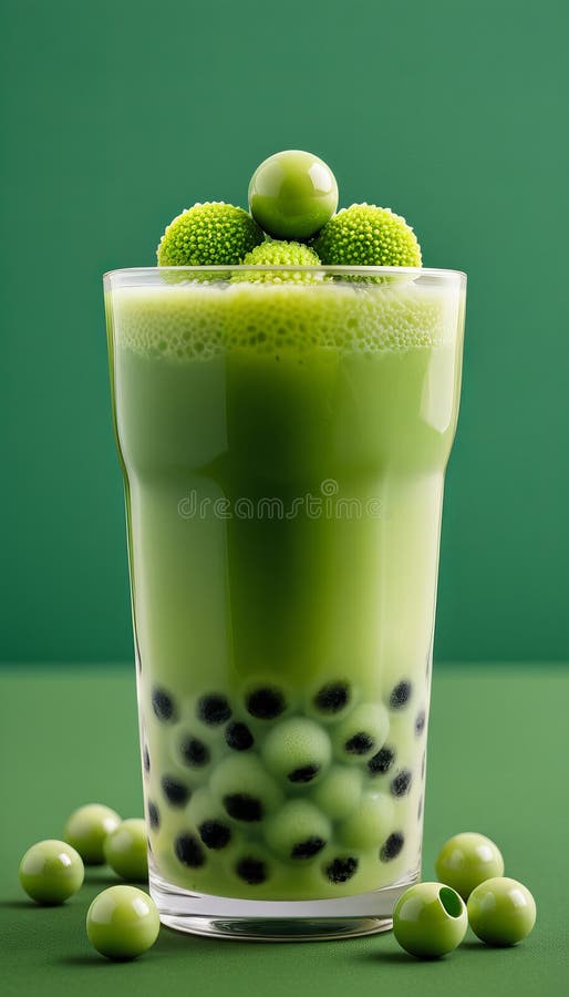 Refreshing Green Matcha Bubble Tea with Tapioca Pearls on a Vibrant ...