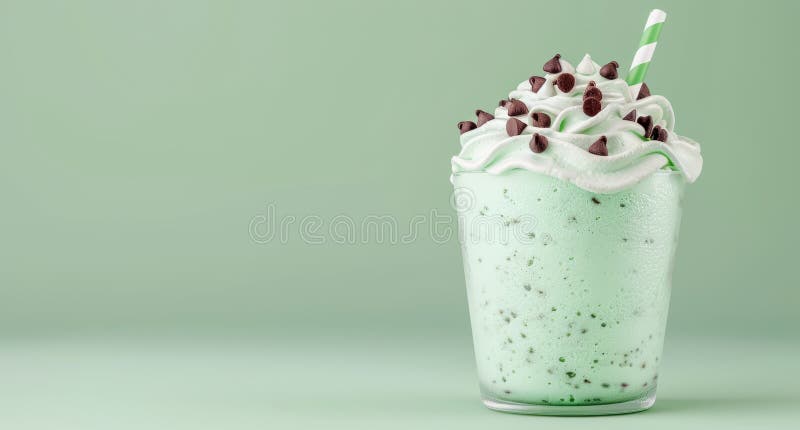 Refreshing Green Milkshake with Whipped Cream and Chocolate Chips Stock ...