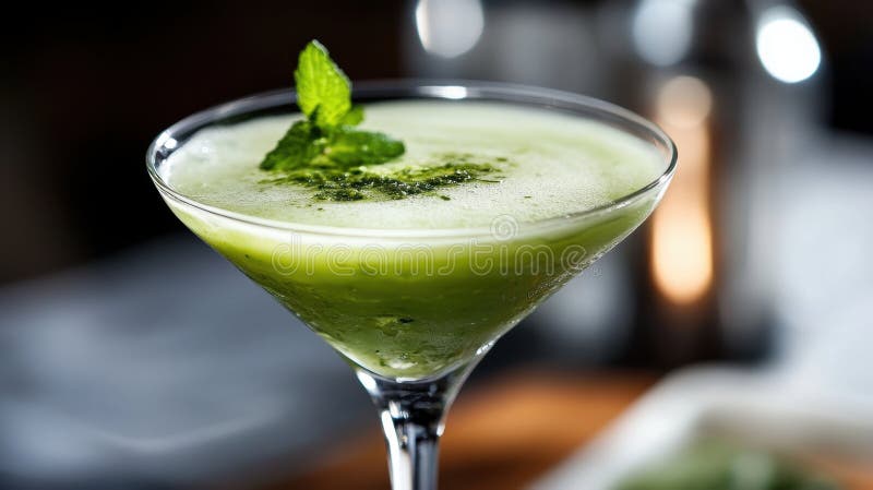 Refreshing Green Mint Cocktail in a Martini Glass with Mint Garnish ...