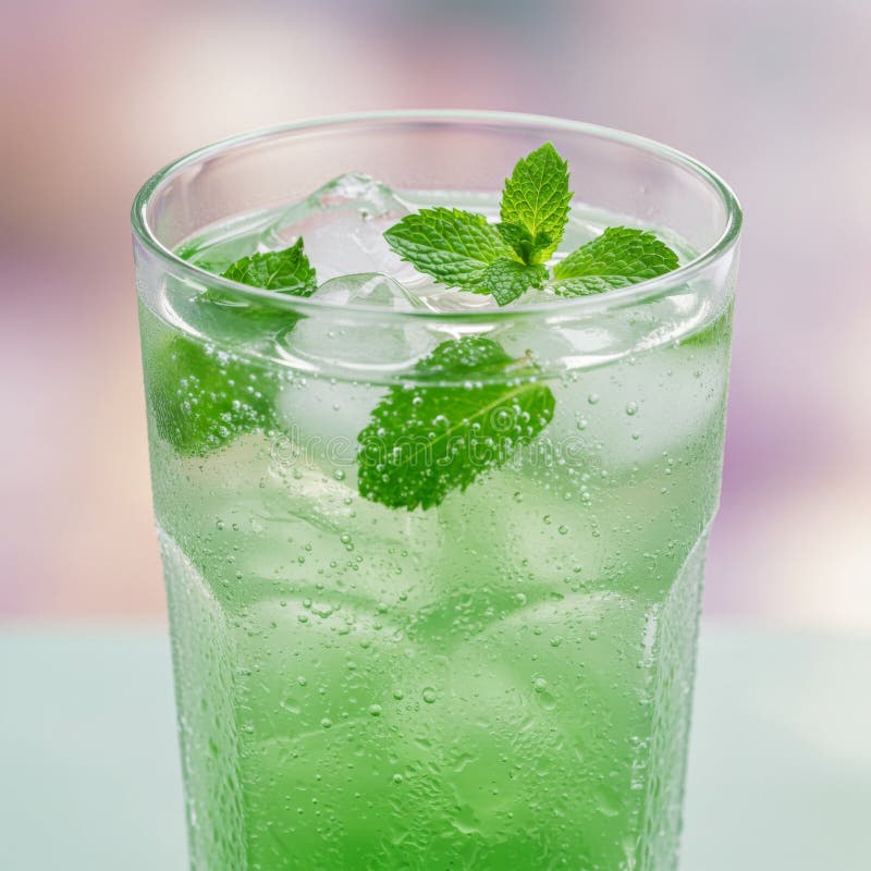 Refreshing Green Mint Drink with Ice in Glass Stock Illustration ...