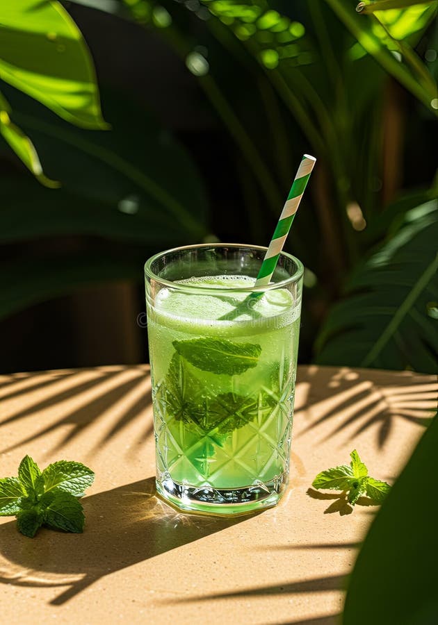 Refreshing Green Mint Drink in Sunlight Stock Illustration - Illustration of lime, outdoor ...