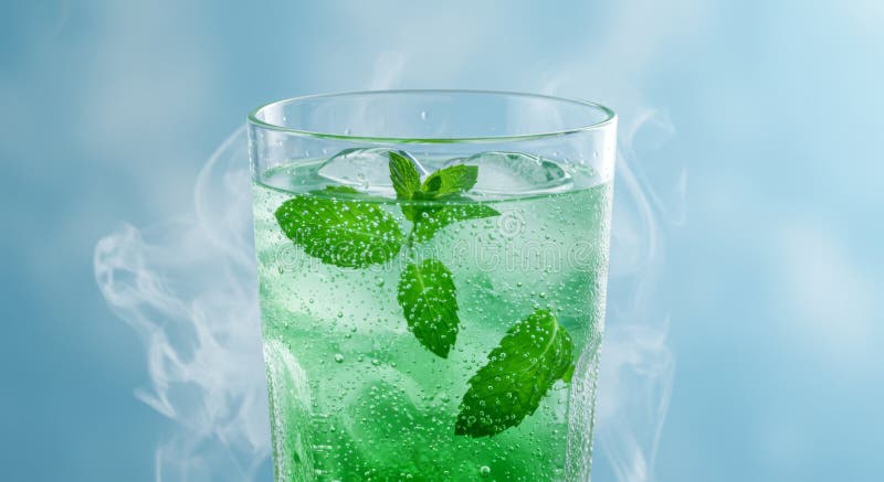 Refreshing Green Mint Iced Drink in Glass with Ice Cubes Stock Image ...
