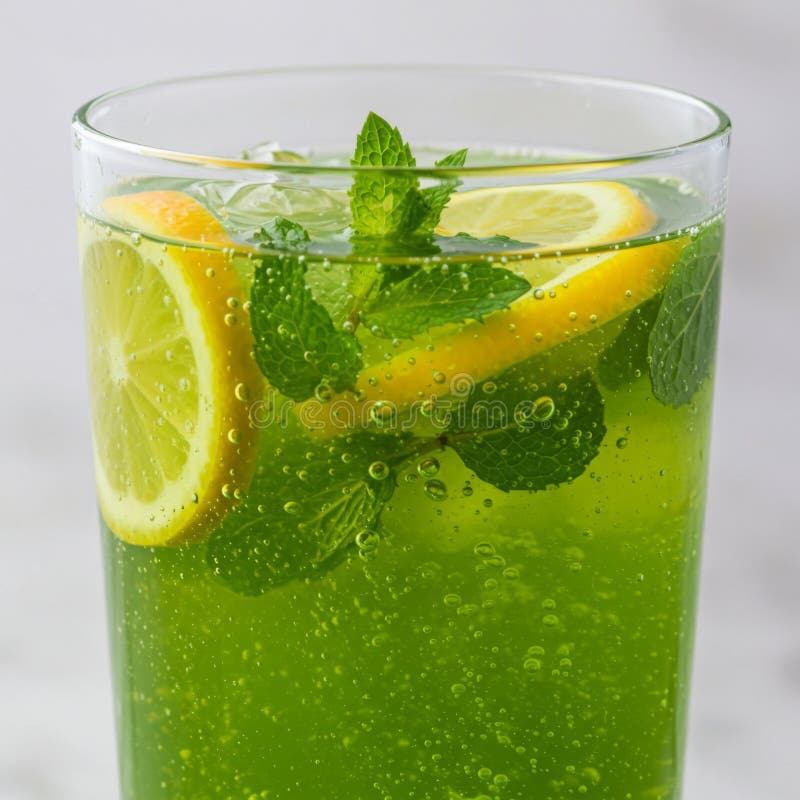 Refreshing Green Mint Lemon Cocktail in Glass Stock Illustration ...