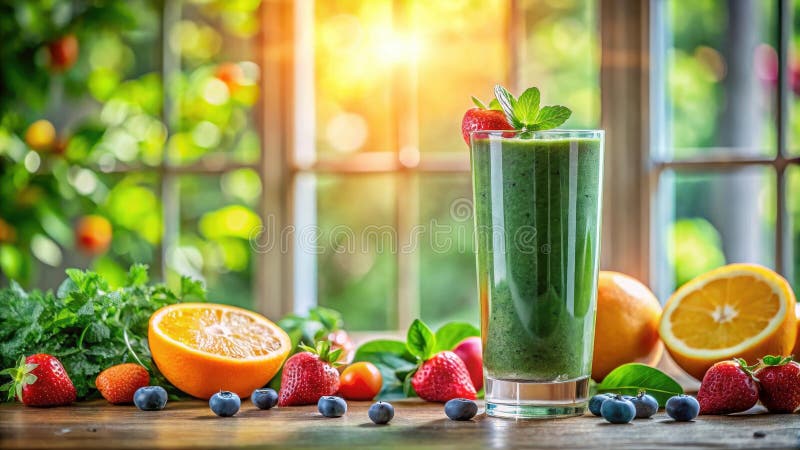 Refreshing Green Smoothie with Fresh Fruit and Herbs. Generative AI ...
