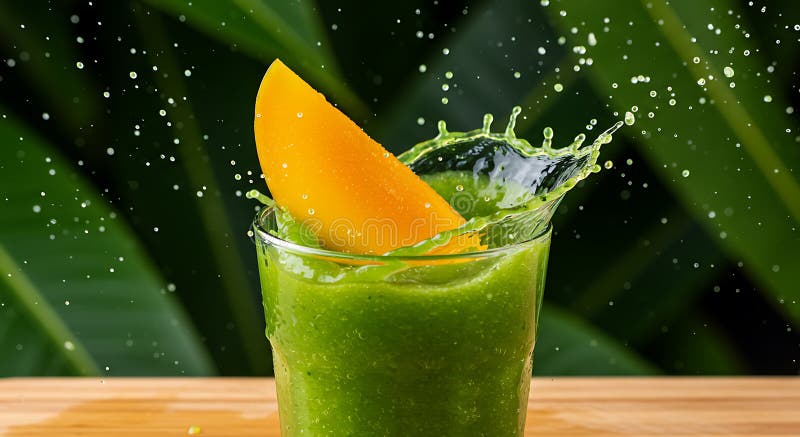 Refreshing Green Smoothie Splash: Vibrant Mango and Tropical Leaves ...