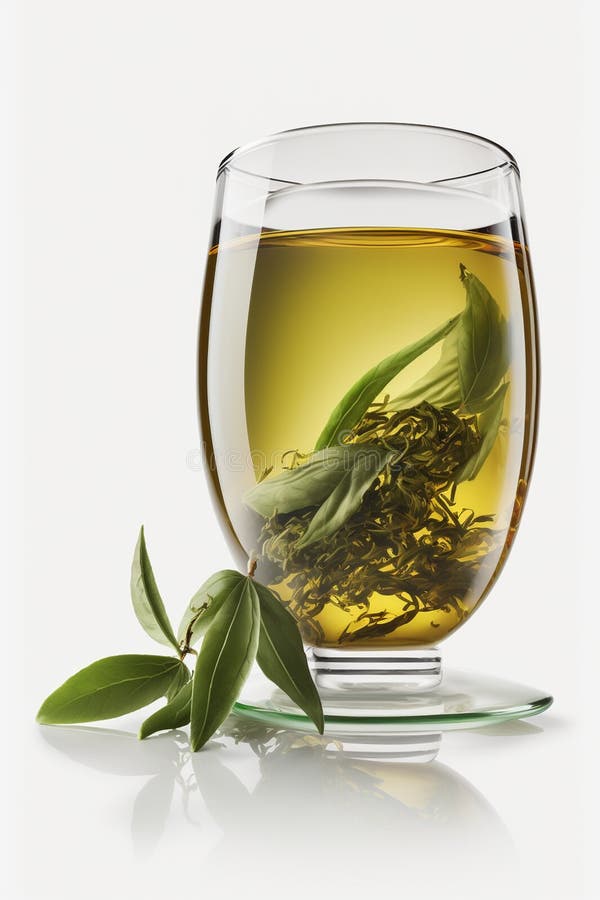 Refreshing Green Tea in a Clear Glass on White Background Stock ...