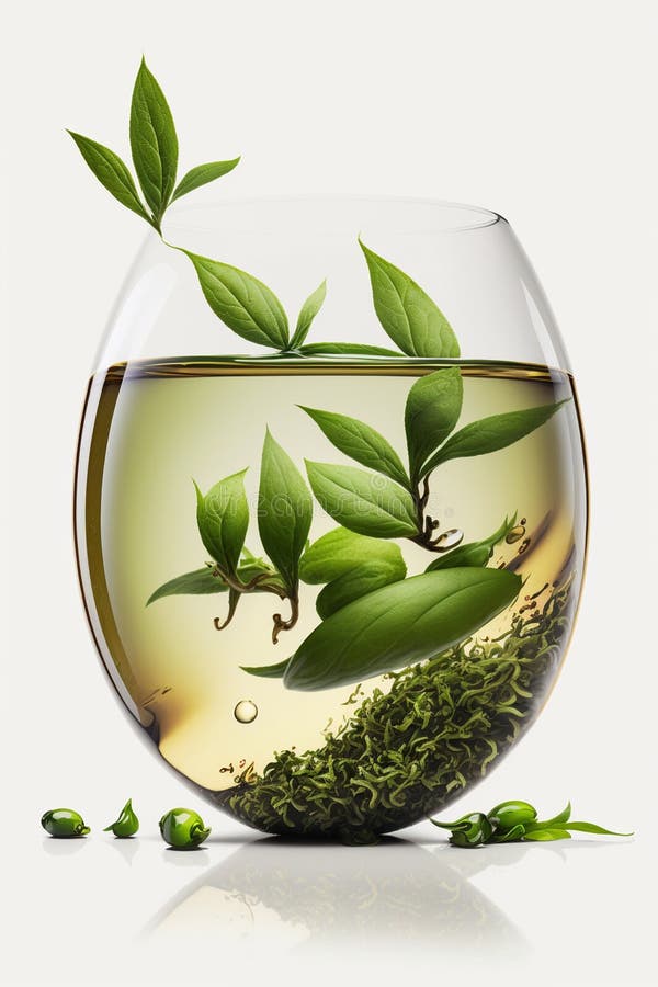 Refreshing Green Tea in a Clear Glass on White Background Stock ...