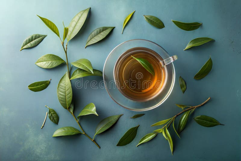 Refreshing Green Tea with Fresh Leaves Stock Illustration ...