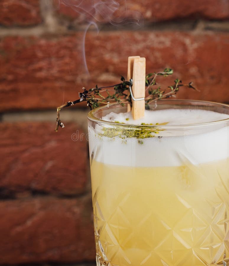 Refreshing Herbal Cocktail with Smoke Garnish Stock Image - Image of ...
