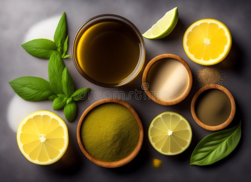 Ai Generative Refreshing Honey Lemon Drink with Mint Leaves and Powder ...