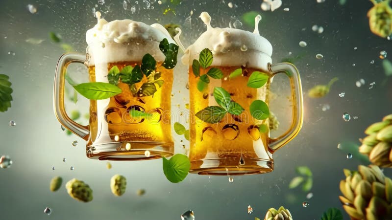 Refreshing Hops and Ale: Dynamic Splash of Craft Beer Fresh Ingredients ...