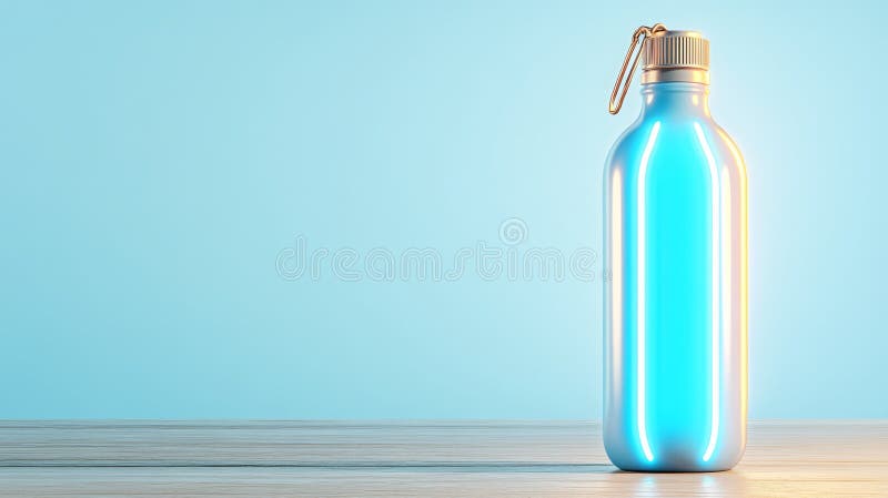 Refreshing Hydration, Blue Water Bottle on Rustic Wooden Table Stock ...