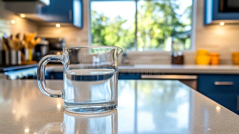 Refreshing Hydration Glass Pitcher Filled with Water on a Kitchen ...