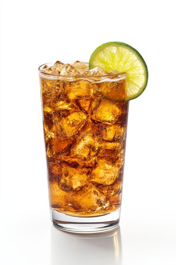 Refreshing Ice Cold Cola with Lime Wedge in a Tall Glass Isolated on ...