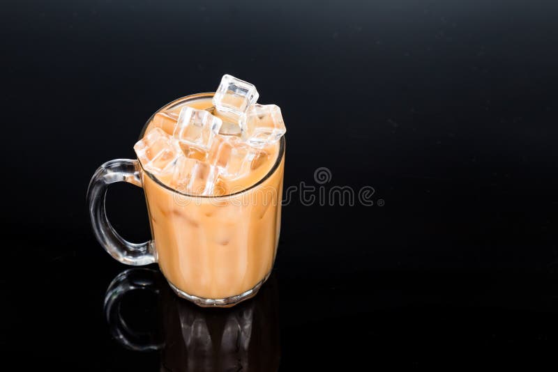 Refreshing Ice Cold Tea with Milk in Transparent Glass Stock Image ...