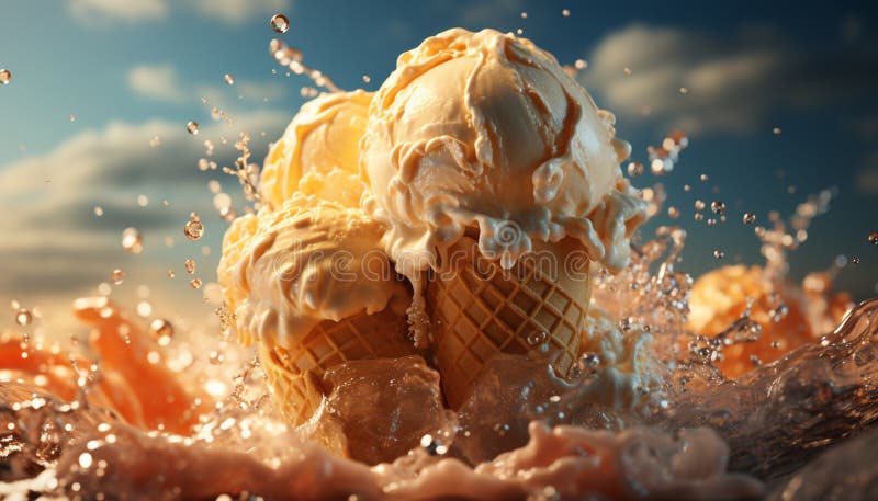 Refreshing Ice Cream Cone Melting in the Summer Heat Generated by AI ...