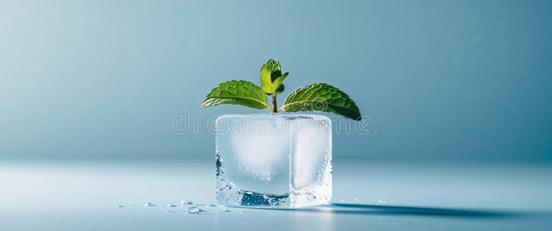Refreshing Ice Cube with Mint on Cool Blue Stock Photo - Image of ...