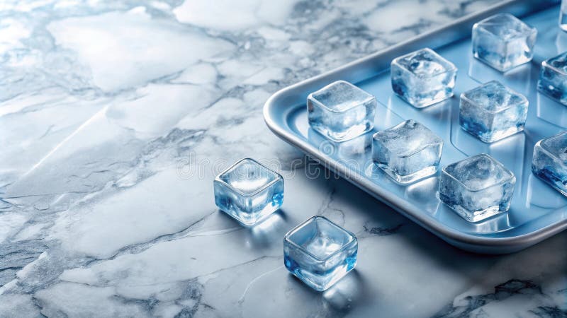 Refreshing Ice Cubes on a Cool Tray and Marble Surface. Generative AI ...