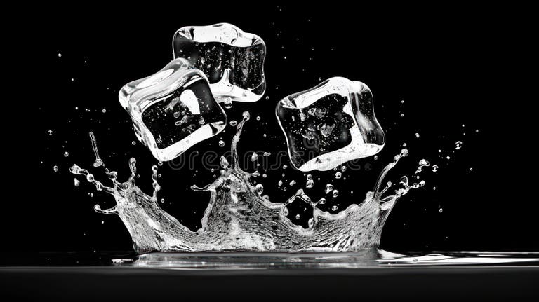 Refreshing Ice Cubes Falling into Cold Water with Splash - Concept of ...