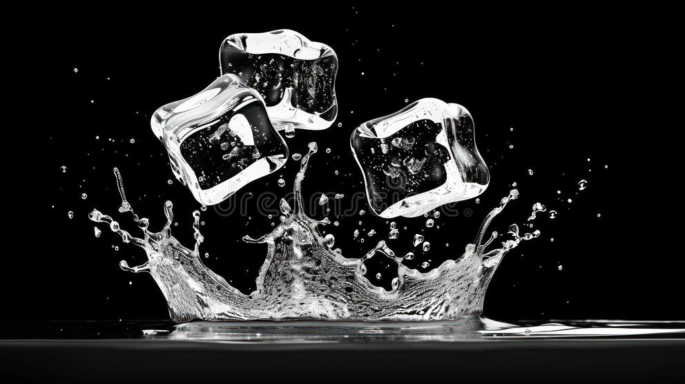 Refreshing Ice Cubes Falling into Cold Water with Splash - Concept of ...