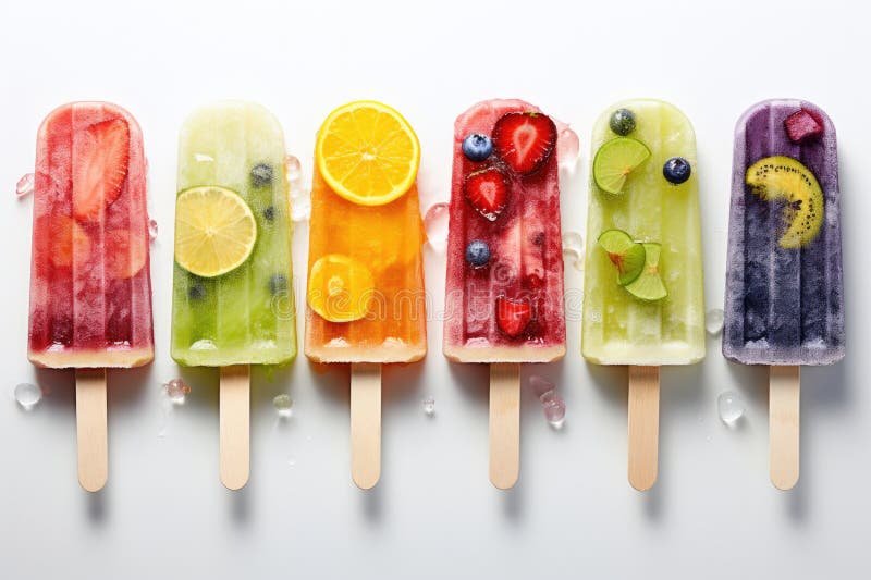 Refreshing Popsicle on a Stick with Lime, Orange, Berries and Mint with ...