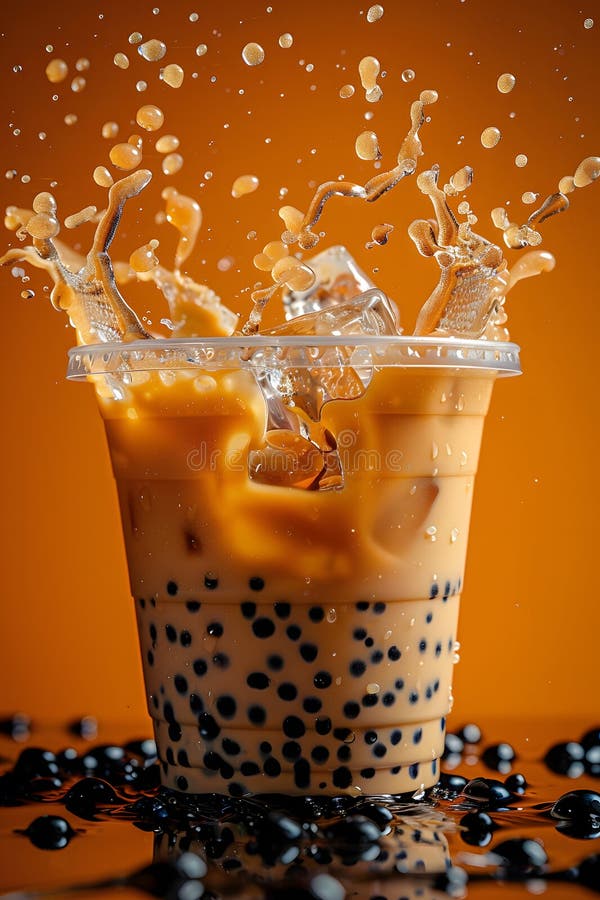Refreshing Iced Bubble Tea Splash with Tapioca Pearls Stock Photo ...