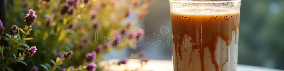 Refreshing Iced Coffee with Caramel Drizzle in Sunlit Garden Setting ...