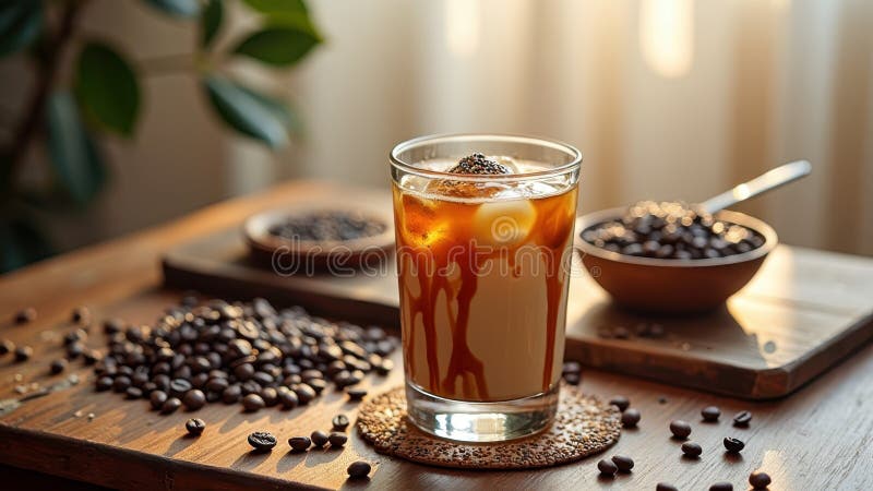 Refreshing Iced Coffee Caramel Drizzle Sunny Morning Stock Photos ...