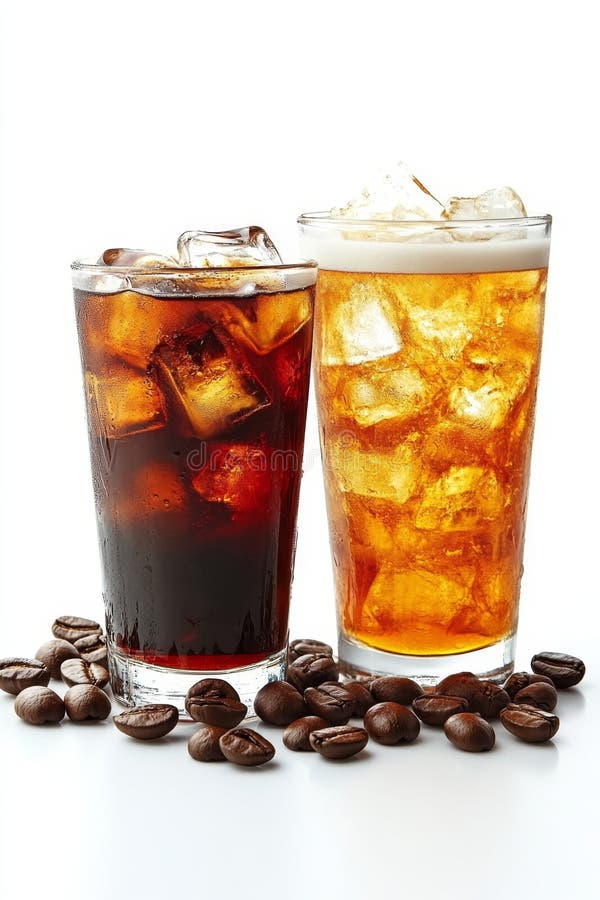 Refreshing Iced Coffee and Cold Brew Black Tea on a White Background ...