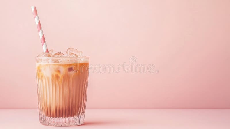 Refreshing Iced Coffee with Creamy Swirls on Pink Background Stock ...
