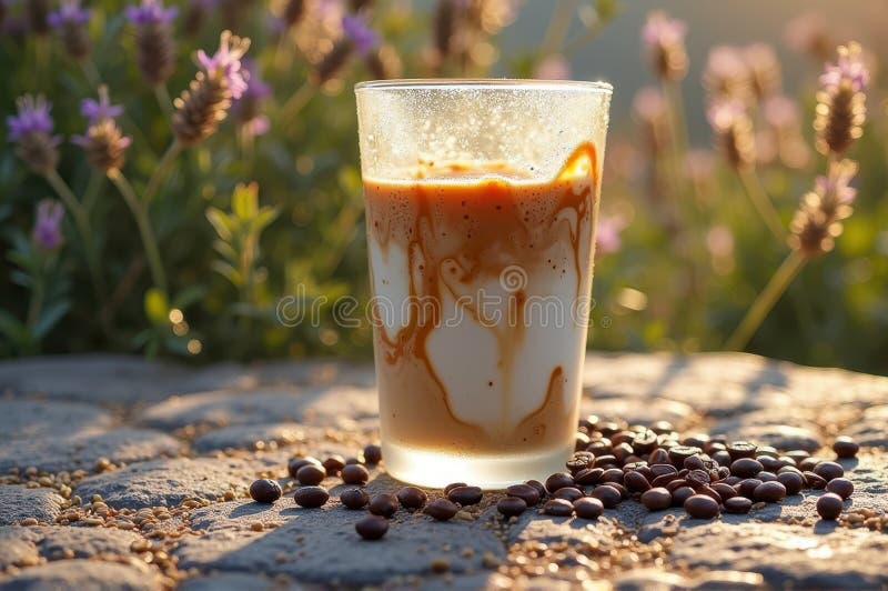 Iced Coffee Milk Beans Sunlit Garden Setting Stock Photos - Free ...