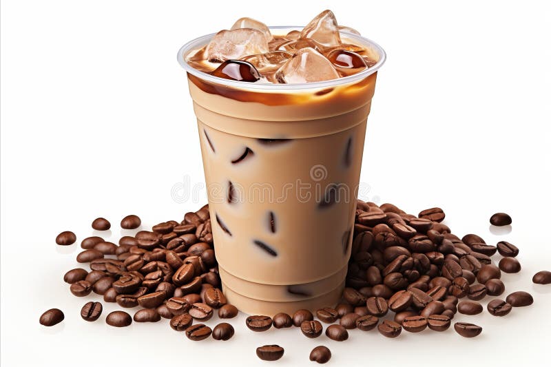 Refreshing Iced Coffee in Plastic Cup with Scattered Coffee Seeds ...