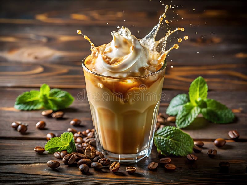 Refreshing Iced Coffee with Splash of Cream Stock Photo - Image of ...