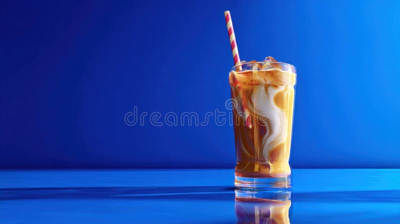 Refreshing Iced Coffee with Swirling Milk on Vibrant Blue Background ...