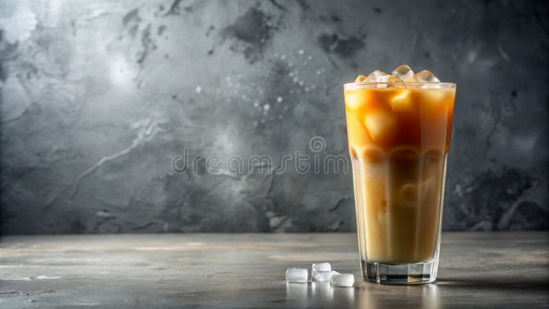 Refreshing Iced Coffee in a Tall Glass with Ice Cubes on a Dark Surface ...