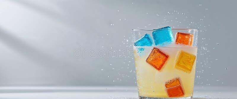 Refreshing Iced Drink with Colorful Ice Cubes and Bubbles Stock Photo ...