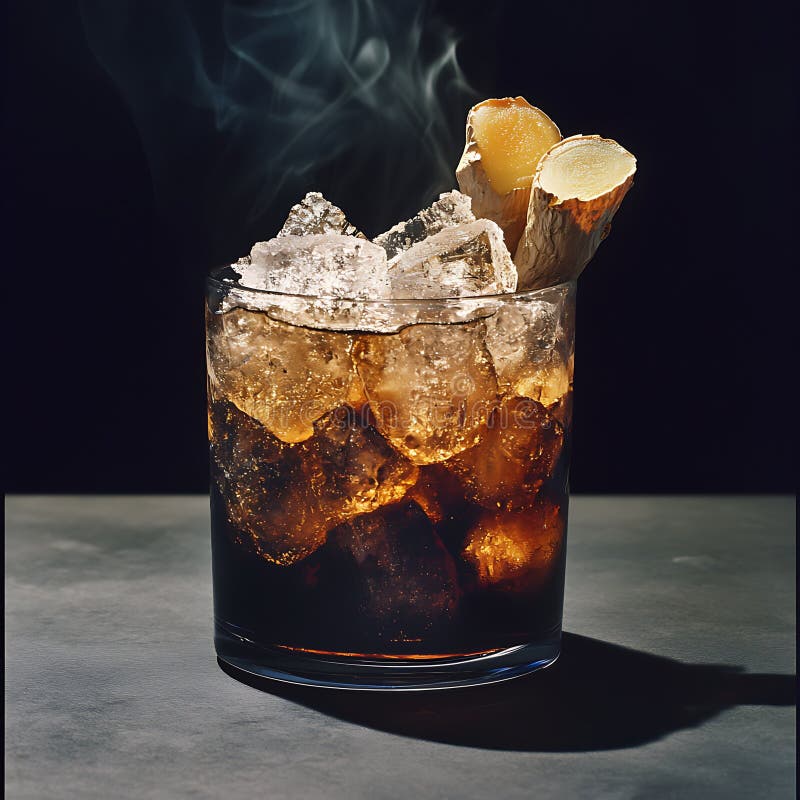 Refreshing Iced Drink with Ginger and Smoke Wisps Stock Illustration ...