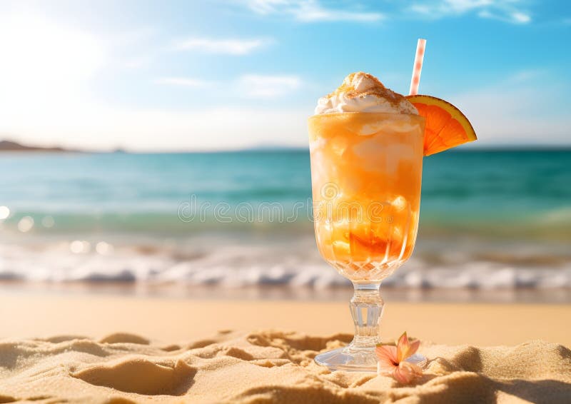 A Refreshing Iced Drink with a Lemon Slice in a Glass, Placed on a ...