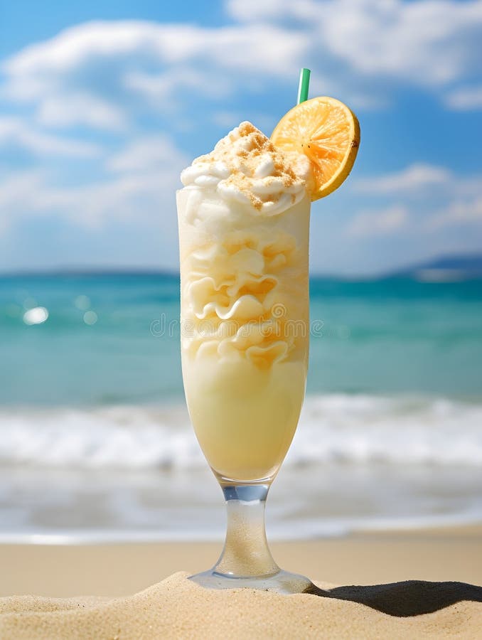 A Refreshing Iced Drink with a Lemon Slice in a Glass, Placed on a ...