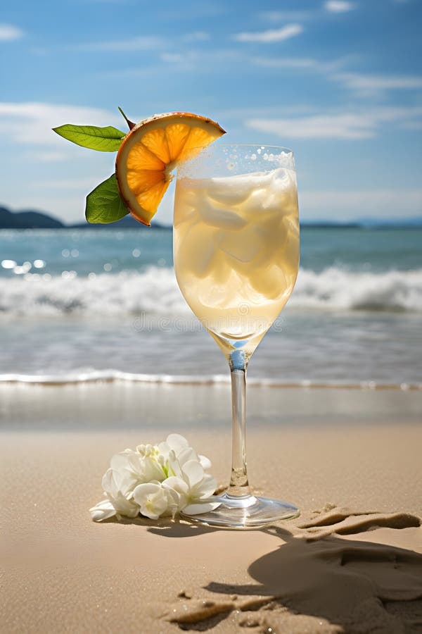 A Refreshing Iced Drink with a Lemon Slice in a Glass, Placed on a ...
