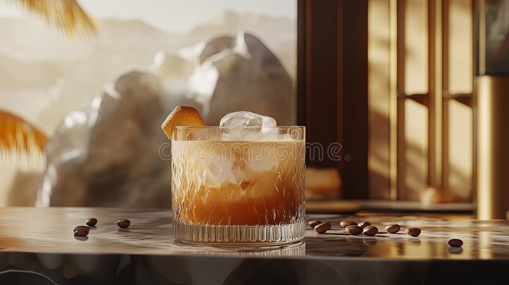 Refreshing Iced Latte in a Modern Setting with Ice and Beans. Stock ...