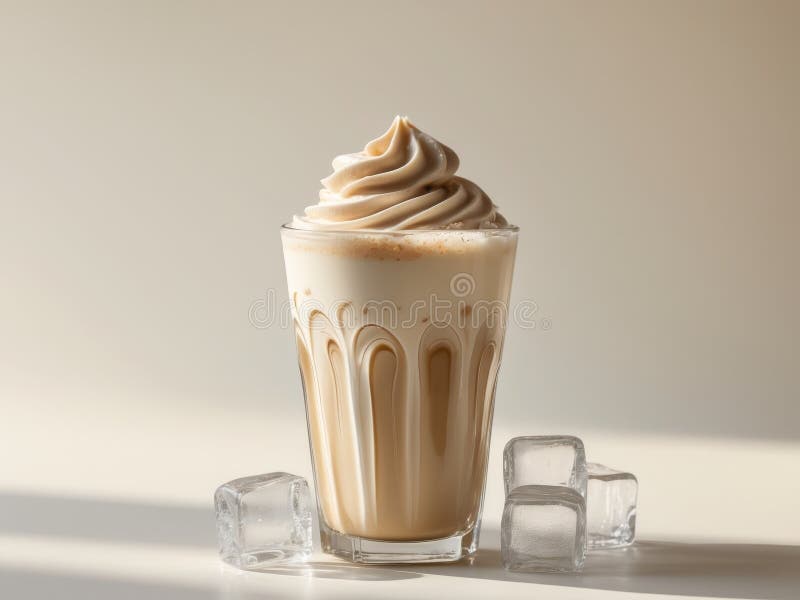 Refreshing Iced Latte with Swirled Cream and Ice Cubes Stock Image ...
