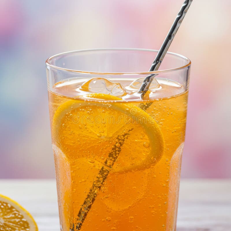 Refreshing Iced Lemon Beverage in Glass with Straw Stock Illustration ...