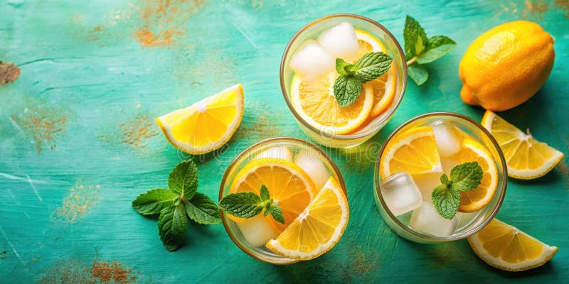Refreshing Iced Lemon and Mint Beverage in Glasses. Generative AI Stock ...