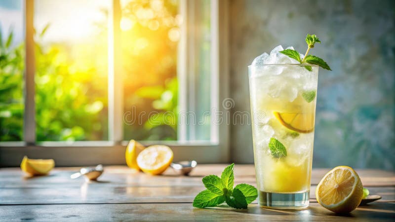 Refreshing Iced Lemon Mint Drink by a Sunny Window. Generative AI Stock ...